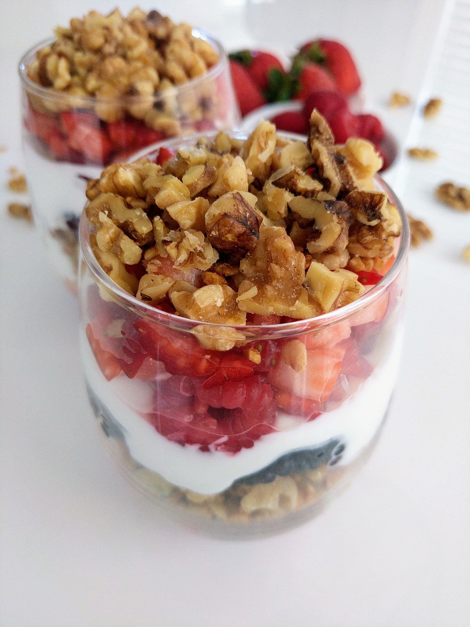 Red, blue, and white Greek yogurt parfaits – Burrata & Bhaturas
