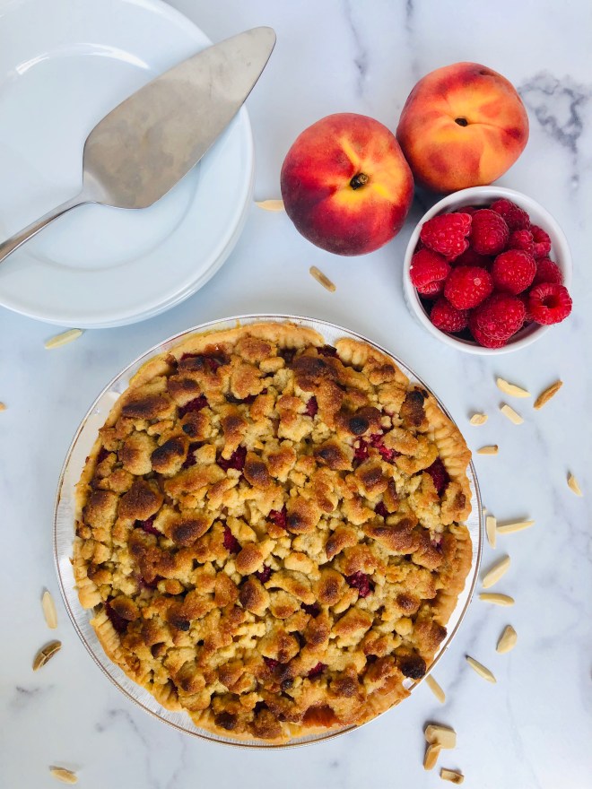 Peach raspberry almond crumble pie – Burrata & Bhaturas